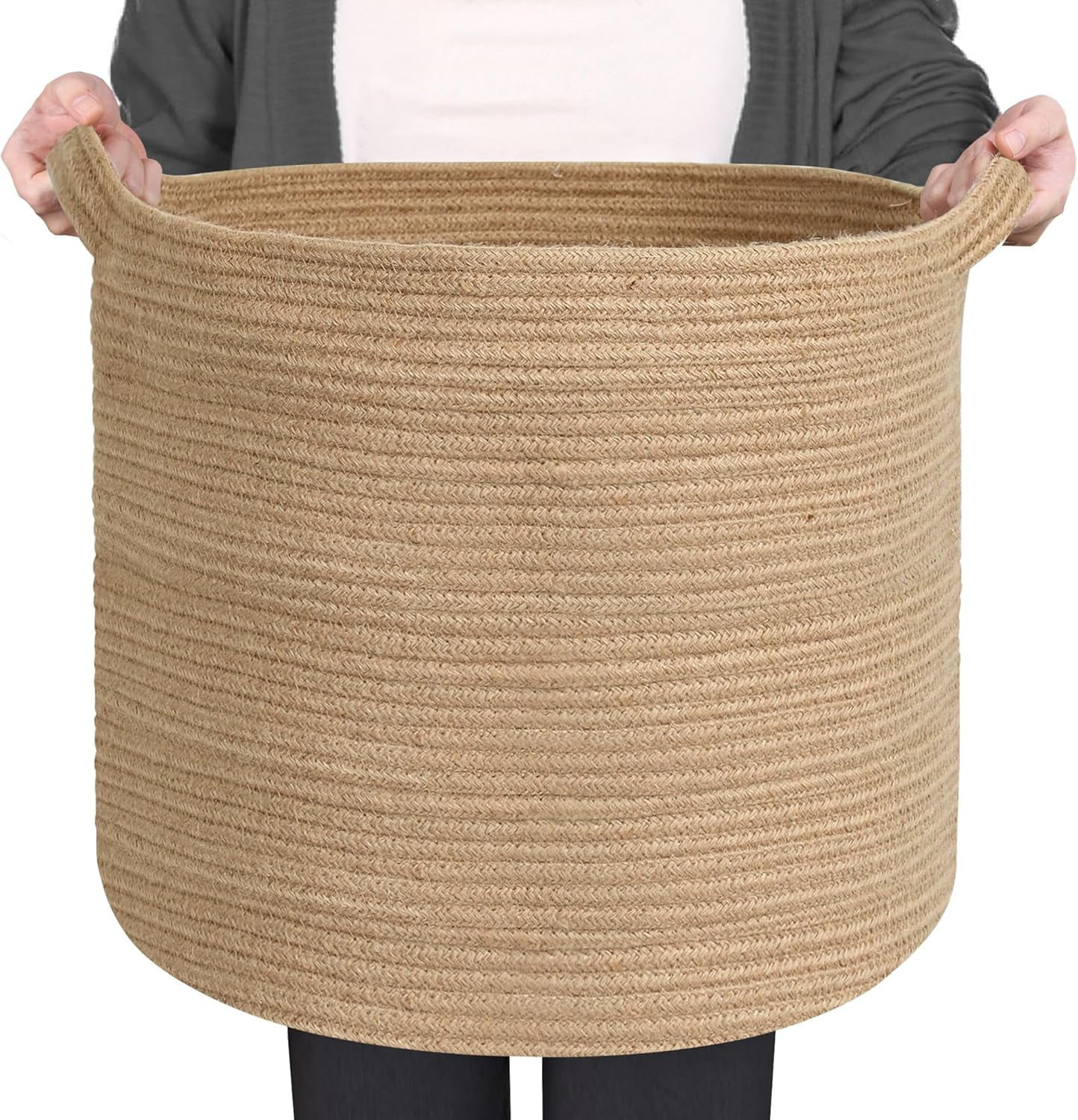 hltysuo Large White Storage Basket 16" x 14" Cotton Rope Baskets for ...