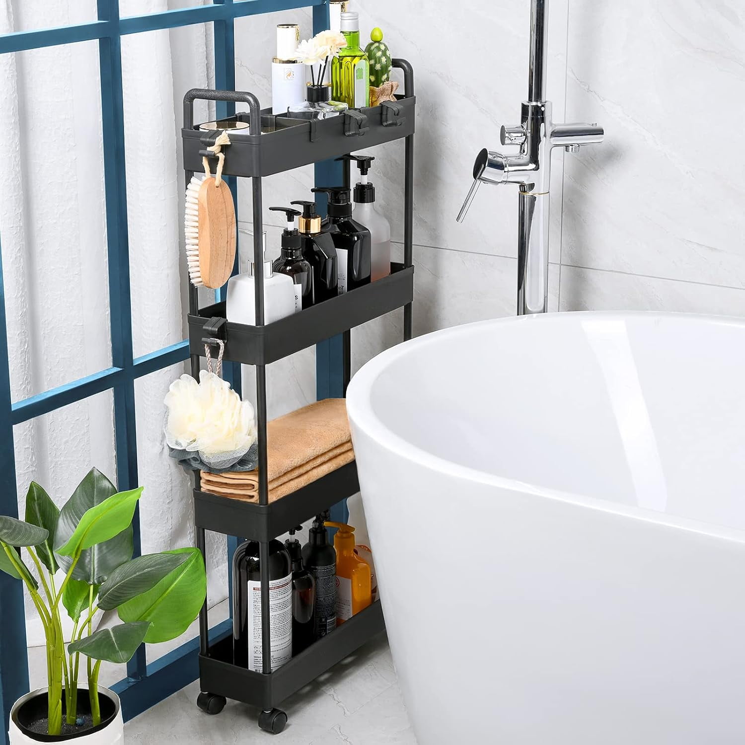 fdbtgysdb Slim Rolling Storage Cart with Wheels 4 Tier Organizer ...