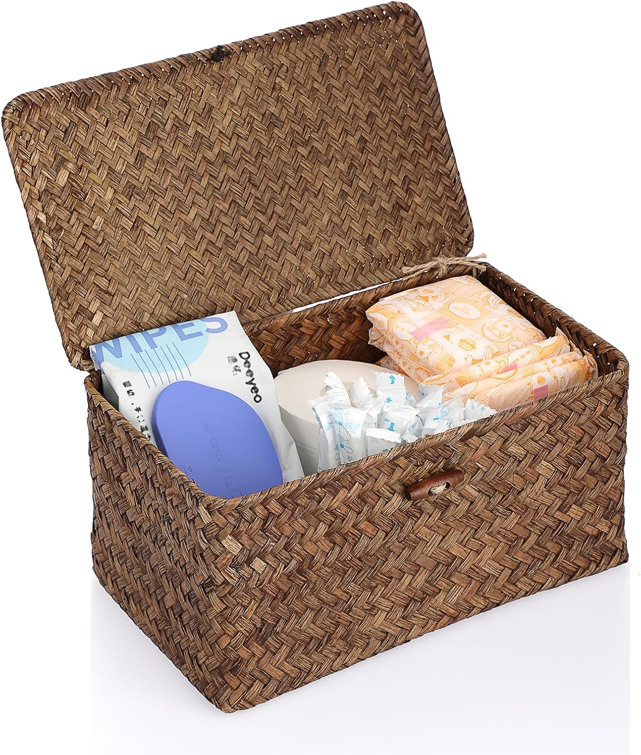 hltusdp Small Wicker Basket with Lid Rectangle Woven Baskets for ...