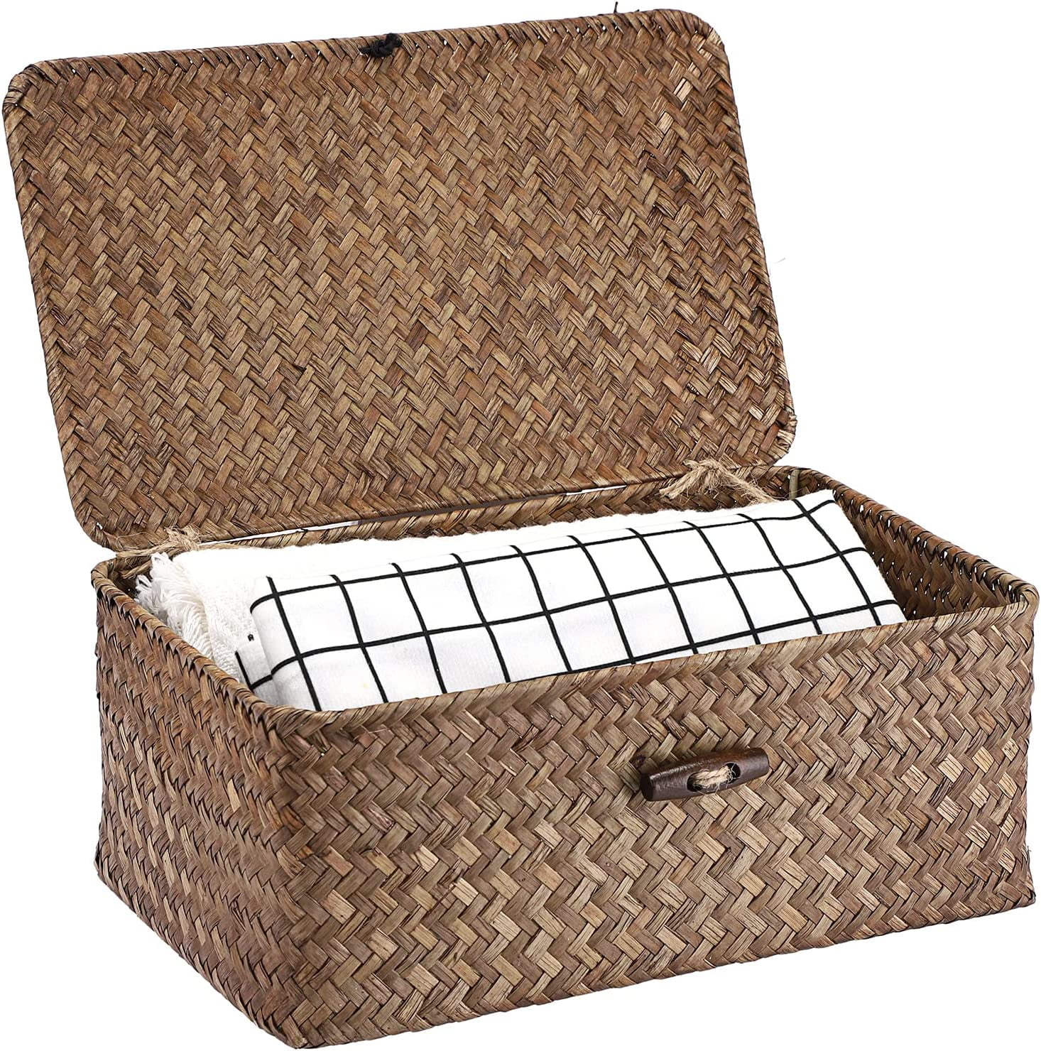 fdbtgysdb Wicker Shelf Baskets Bin with Lid Handwoven Seagrass Basket ...