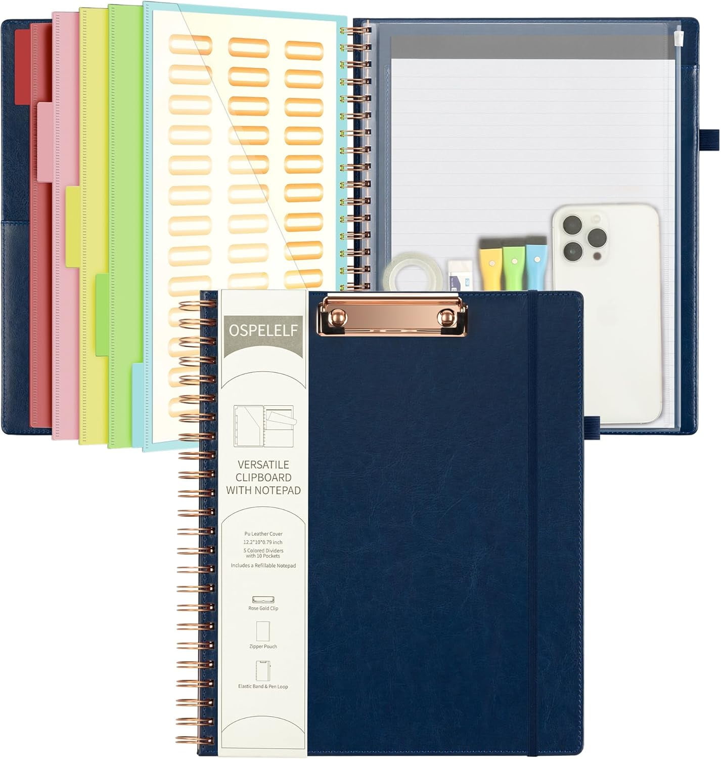 fdsertyu Leather Clipboard Folio with Notepad for Letter Size Spiral ...
