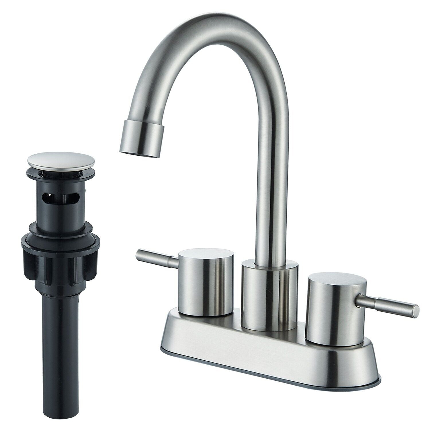 feetron Brushed Nickel Dual Handle Faucet Bathroom Basin Faucet with ...