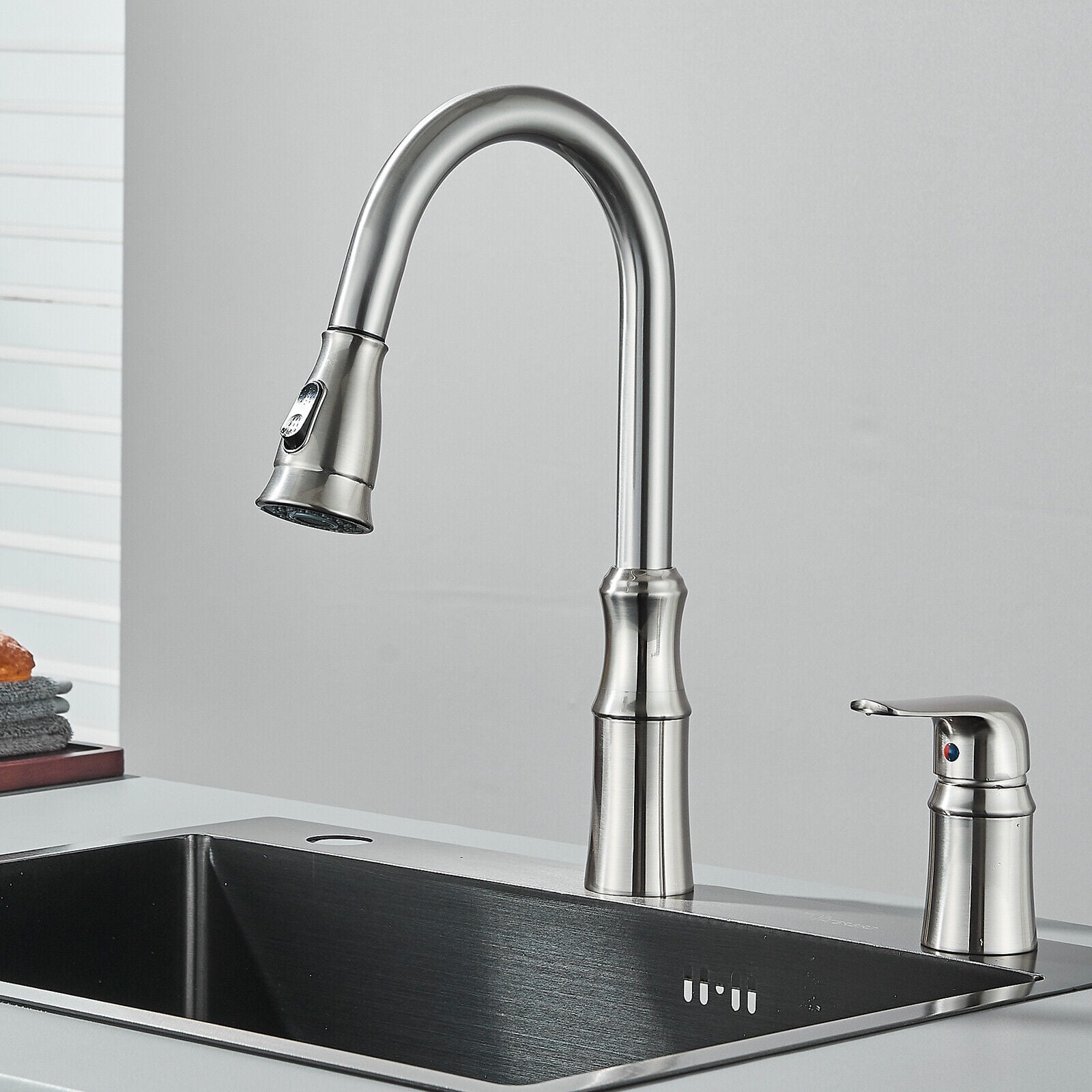 feetron Brushed Nickel Stainless Steel Kitchen Faucet Pull Down Sprayer ...