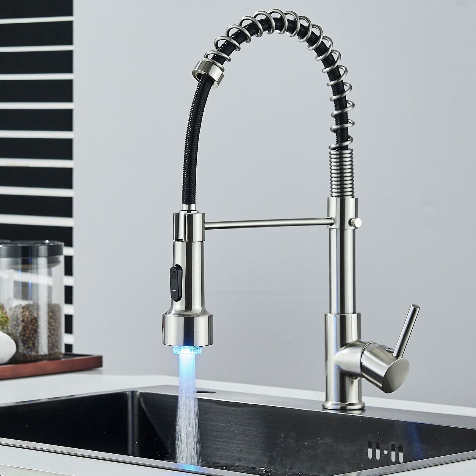 feetron LED Kitchen Sink Faucet Swivel Mixer Tap with Pull Down Sprayer ...
