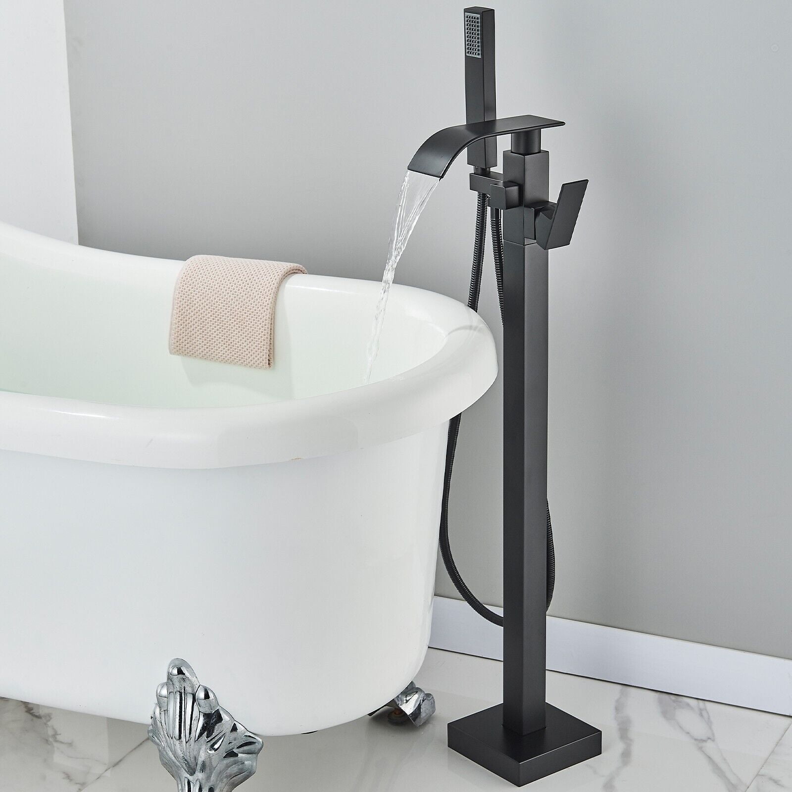 feetron Matte Black Bathroom Tub Mixer Taps Freestanding Waterfall ...