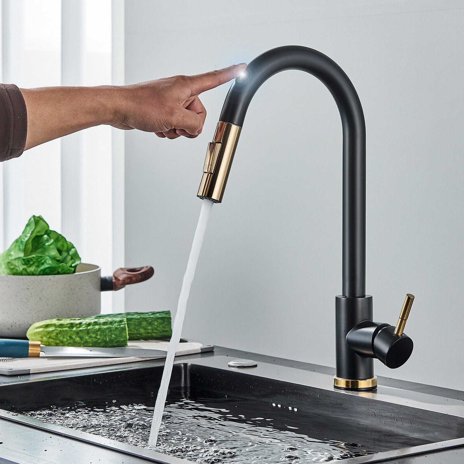 feetron Touch On Kitchen sink Faucet Pull Down Sprayer Swivel Mixer Tap ...