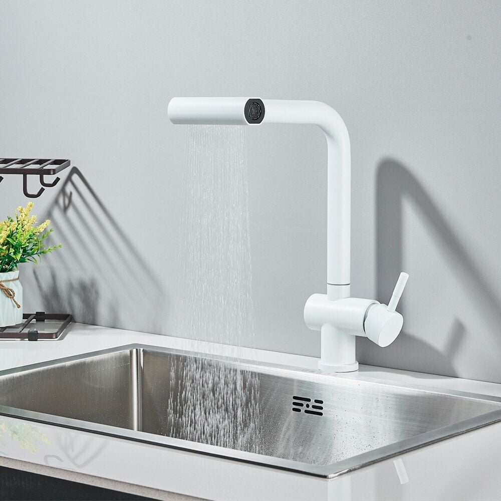 feetron White Kitchen Faucet with Pull Out Sprayer & 4 Spray Mode ...