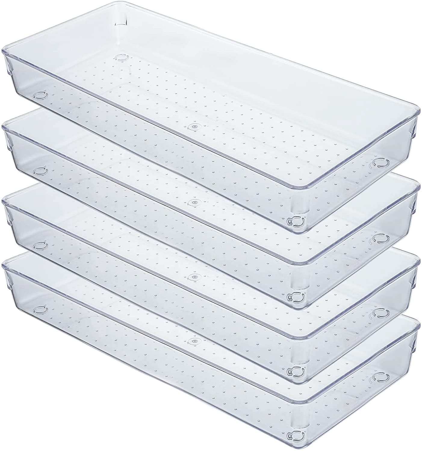fehgf 4 Pack Clear Drawer Organizer Trays 15 x 6 x 2 Inch Desk Drawer ...