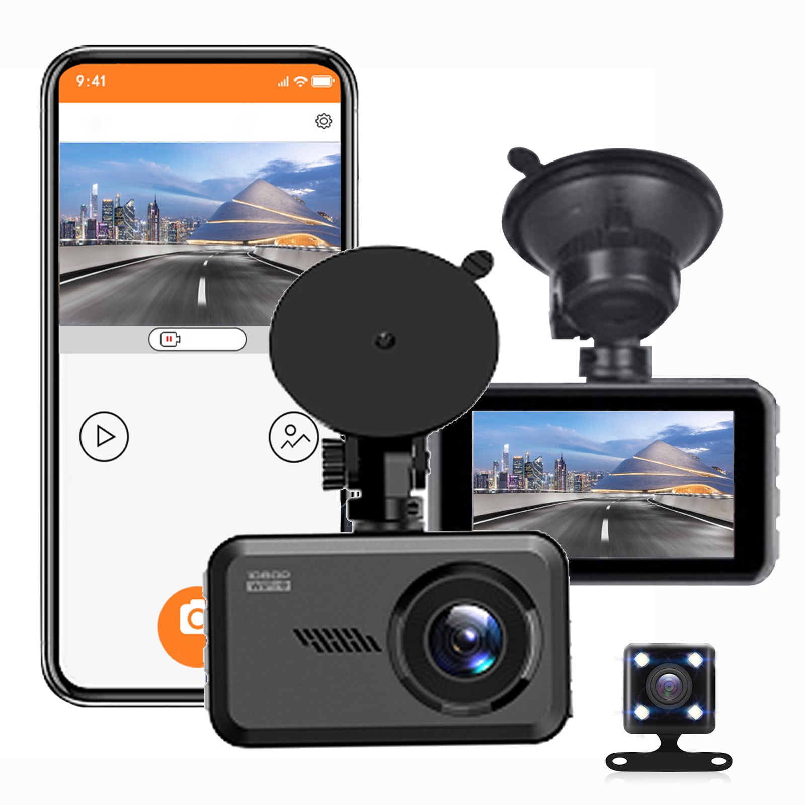 feimajia 3-inch Dash Cam Front and Rear with WiFi 1080P FHD Car Driving ...
