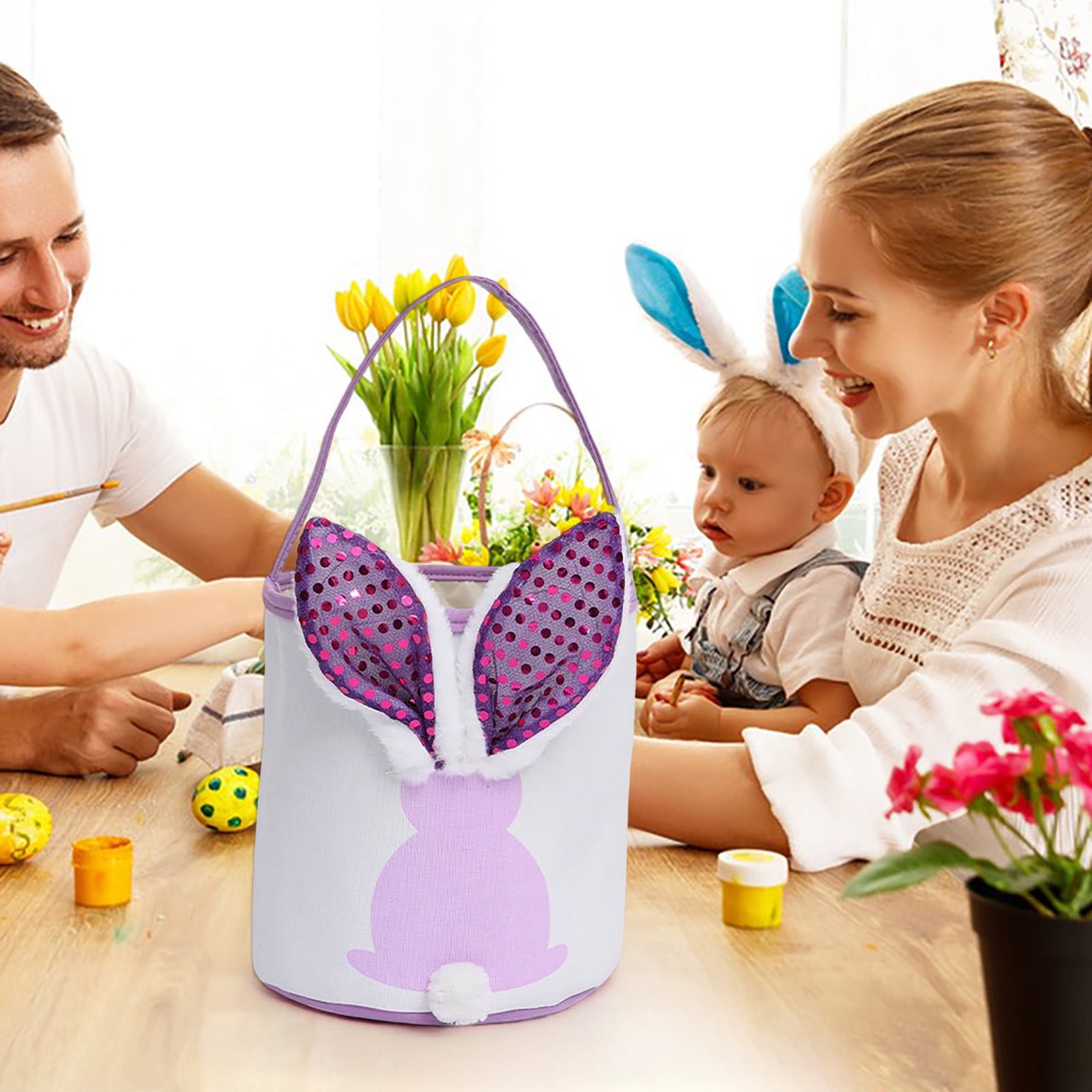 feimajia Easter Basket with Bunny Ear and Handle Luminous Easter Eggs ...