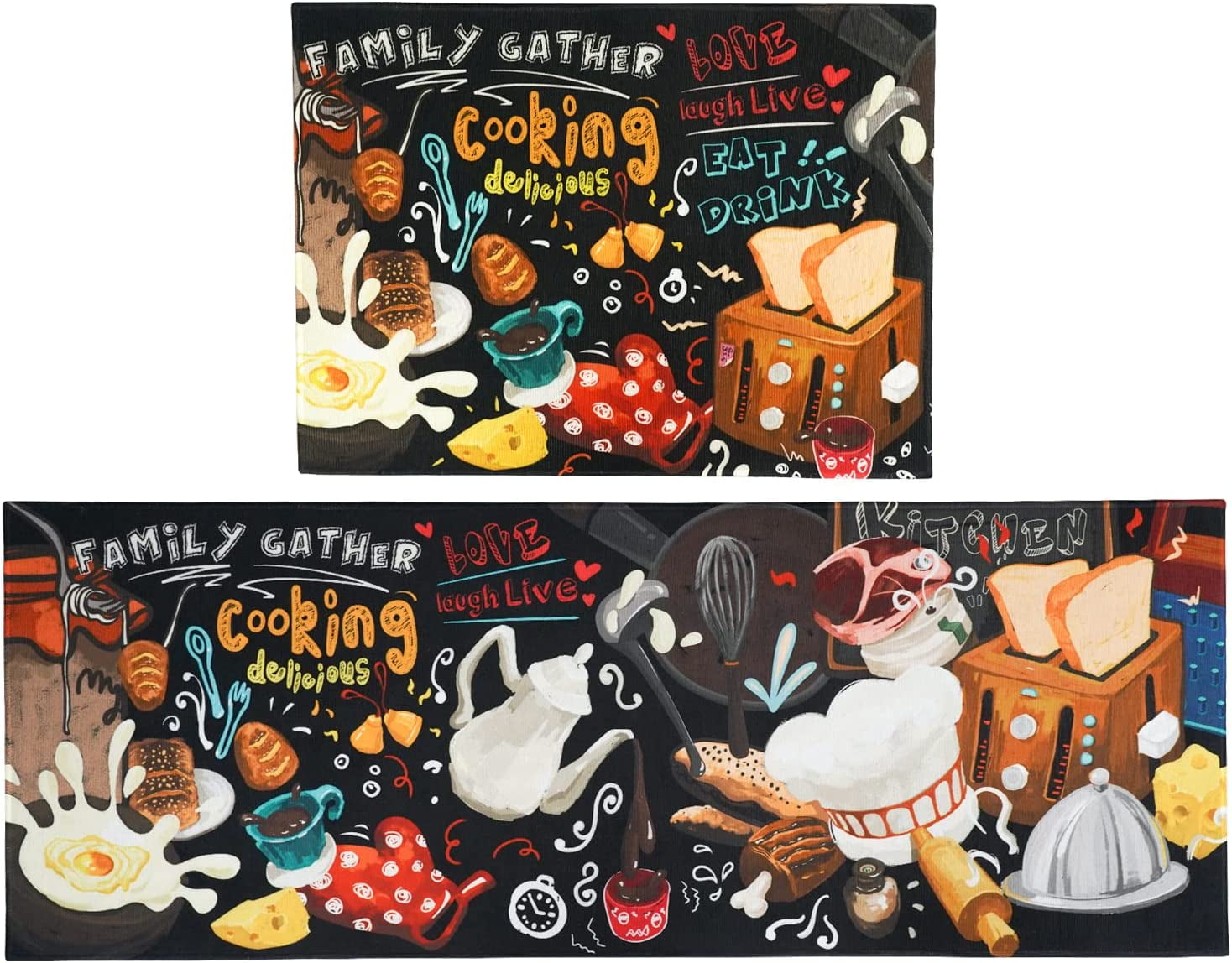 feisina Farmhouse Cute Foods Print Kitchen Mat, 18 x 48 in, Easy To ...