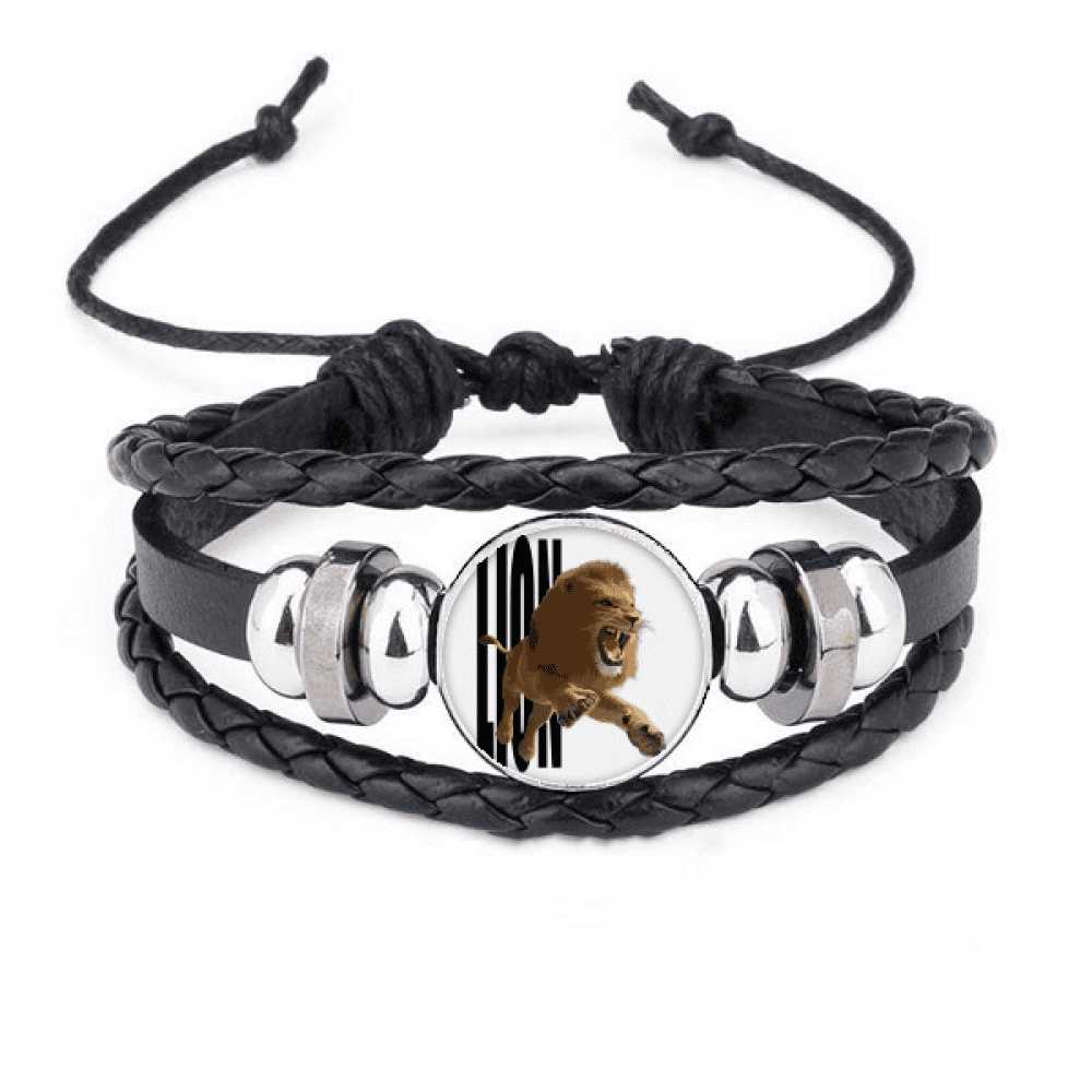 feline lions leap ferocious bracelet braided leather woven wristband ...