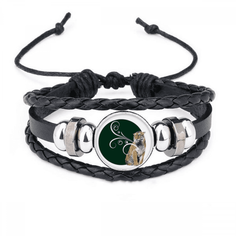 feline tigers fierce patterns bracelet braided leather woven wristband ...