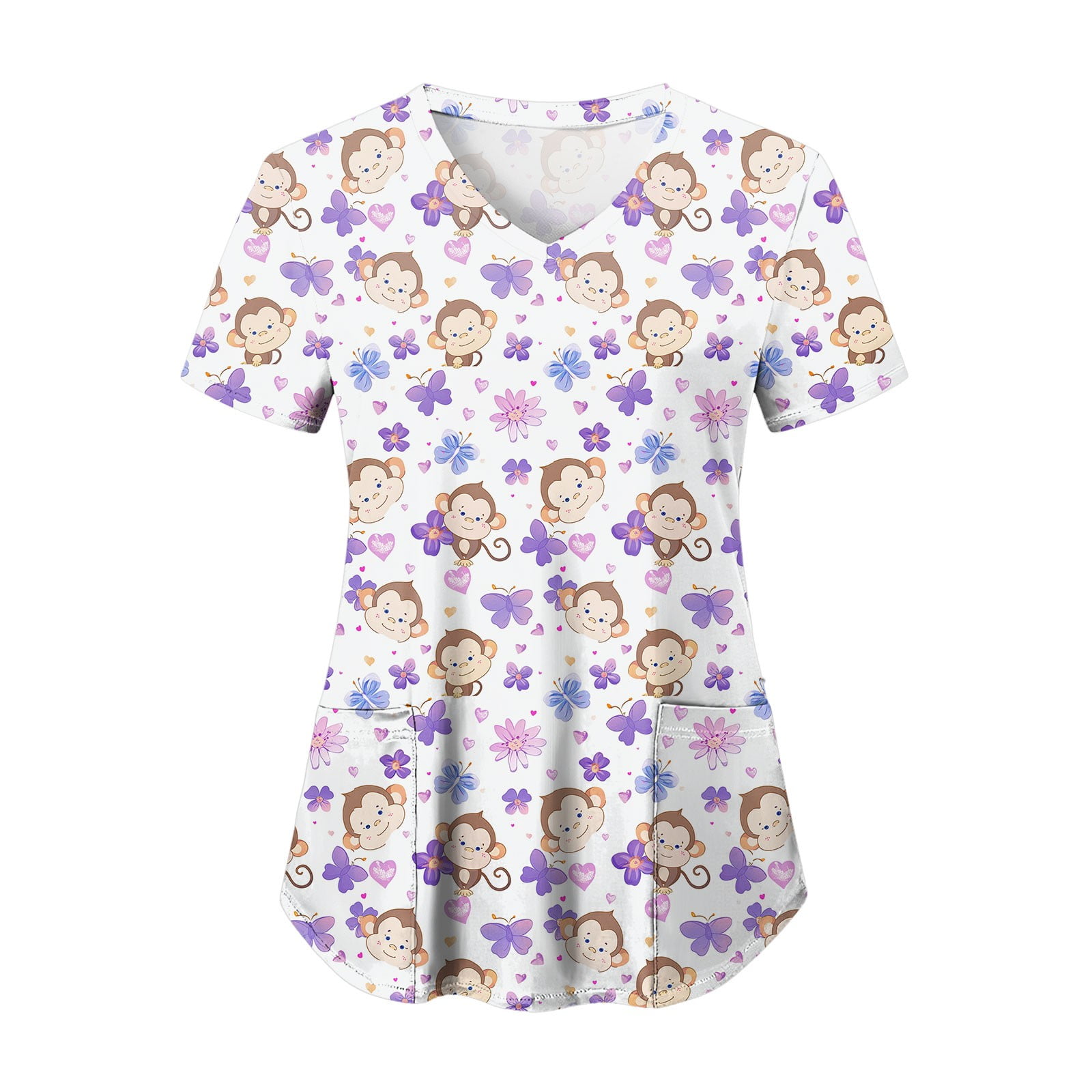felwors Animal Scrub Tops Women Cute Cartoon Print Medical Scrub Tops ...