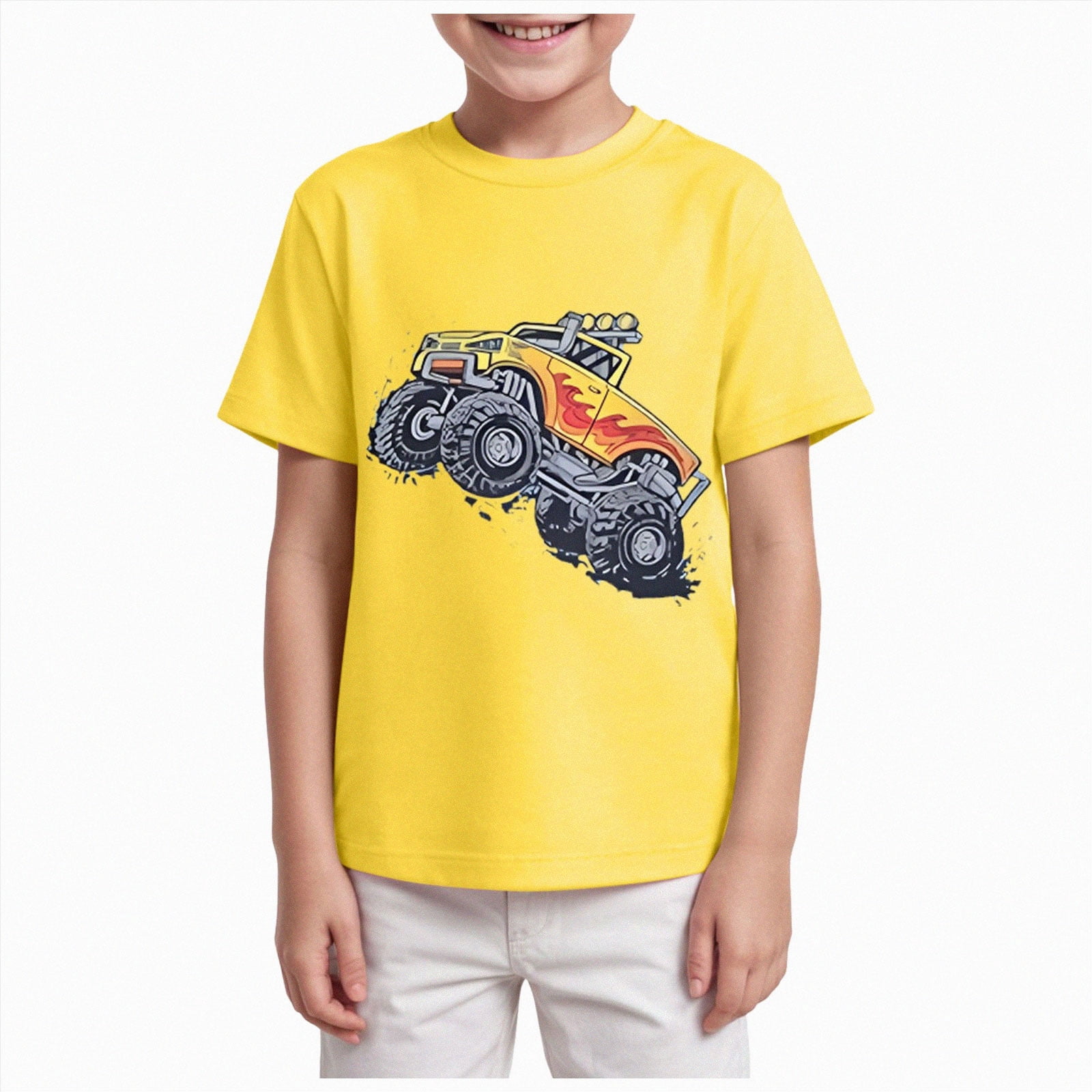felwors Boys T- Tee for Kids Short Sleeves Tractor Excavator Monster ...