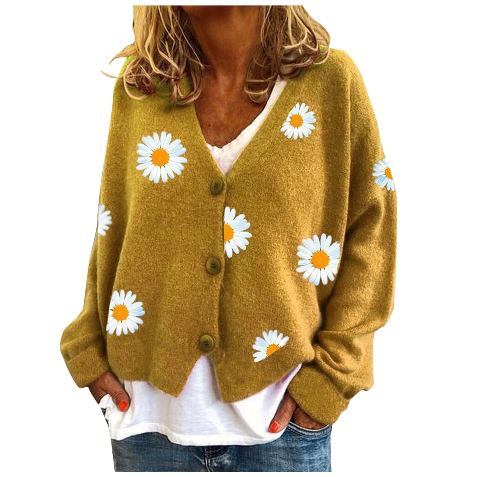 felwors Daisy Flower Cardigan Sweater for Women Aesthetic 90s Button ...