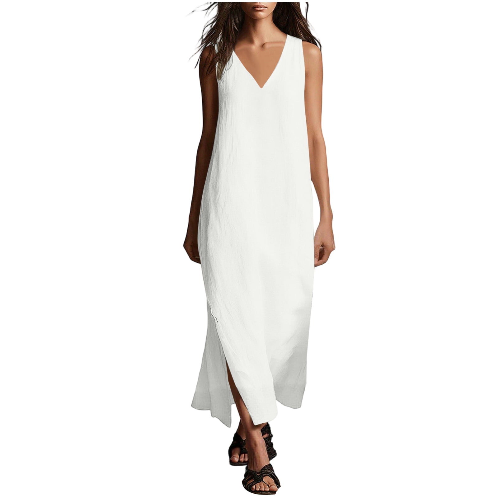 felwors Dresses Women 2026 Cotton Maxi Sleeveless Tank Flowy Loose ...