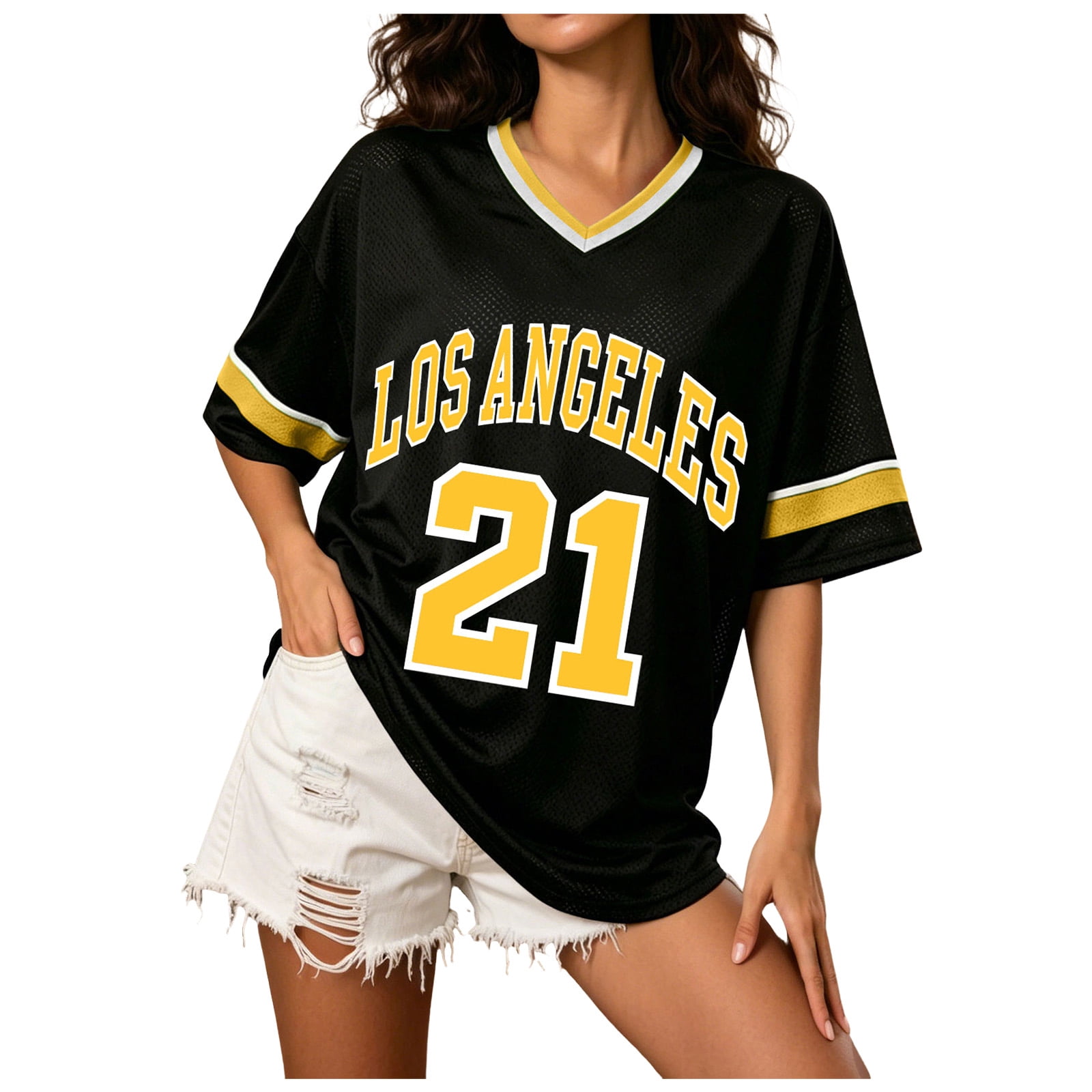 felwors Football Women V-Neck Game Day Football Team Fans T Striped ...