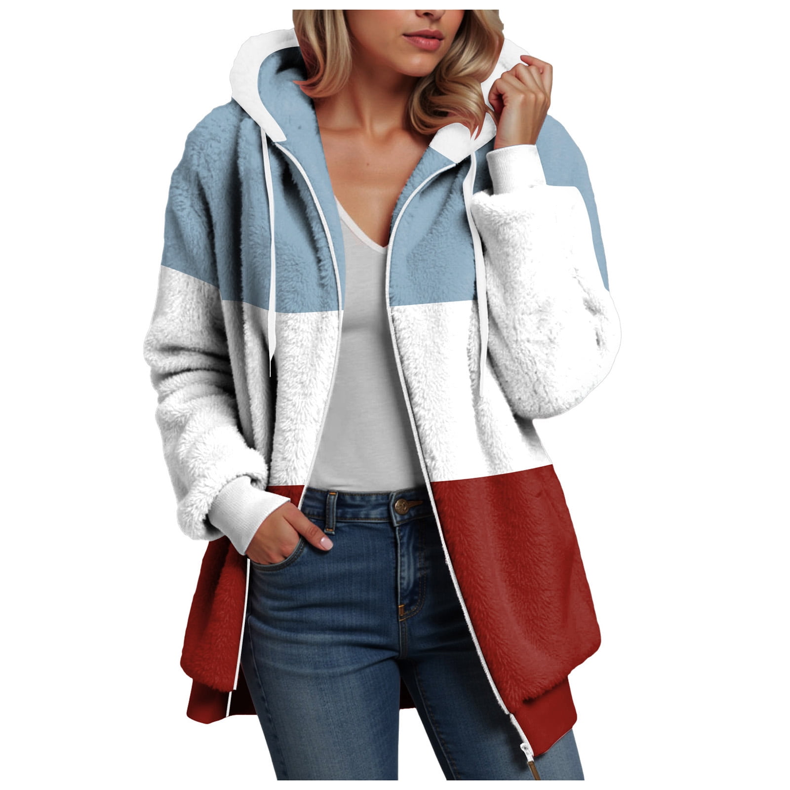 felwors Fuzzy Fleece Jacket Women Plus Size Warm Winter Coats Fluffy ...