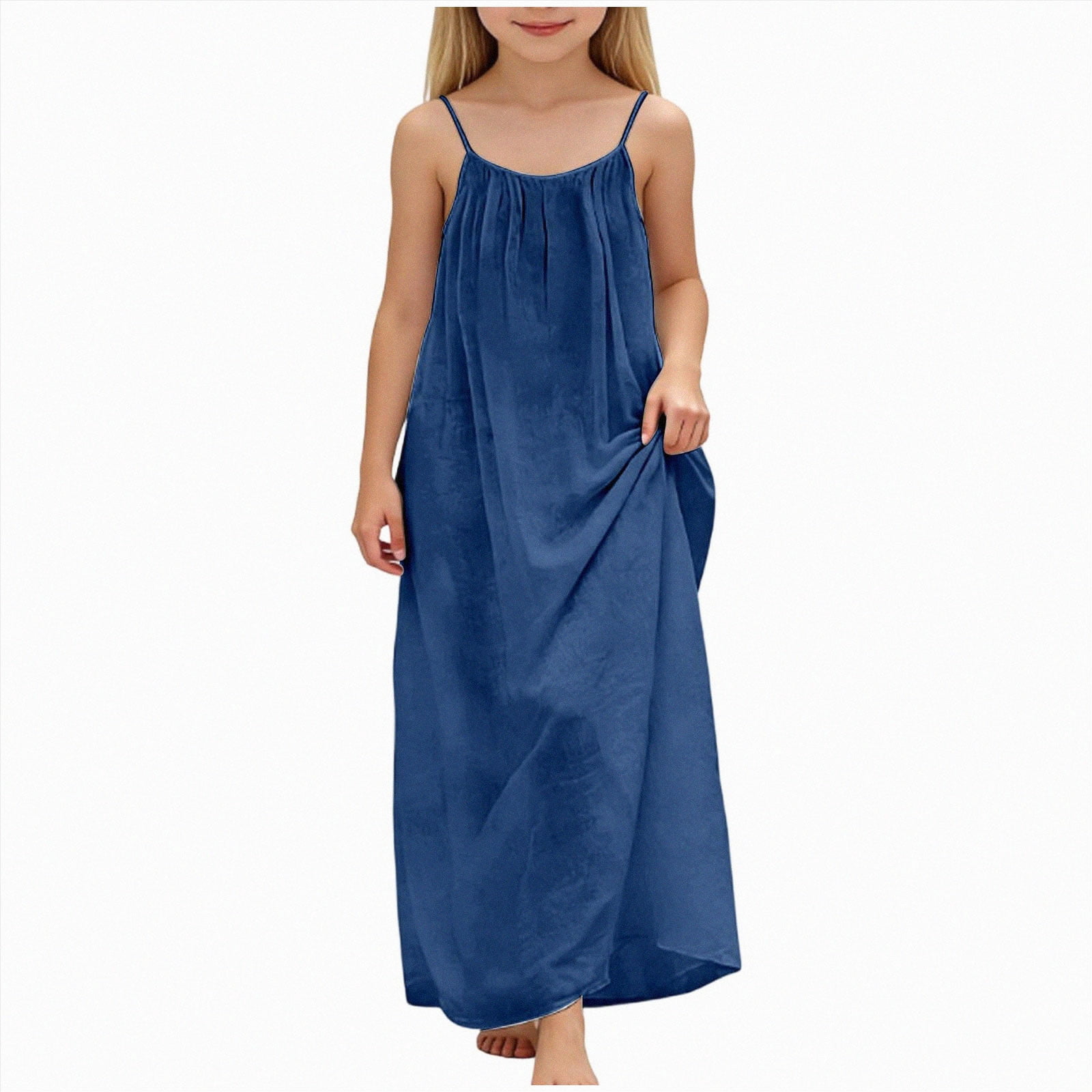 felwors Girls' Dresses Linen Strap Cute Sun Dresses Summer Cami Midi ...