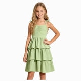 felwors Girls Spaghetti Strap Ruffled Swing Teen Tween Formal Prom Back ...