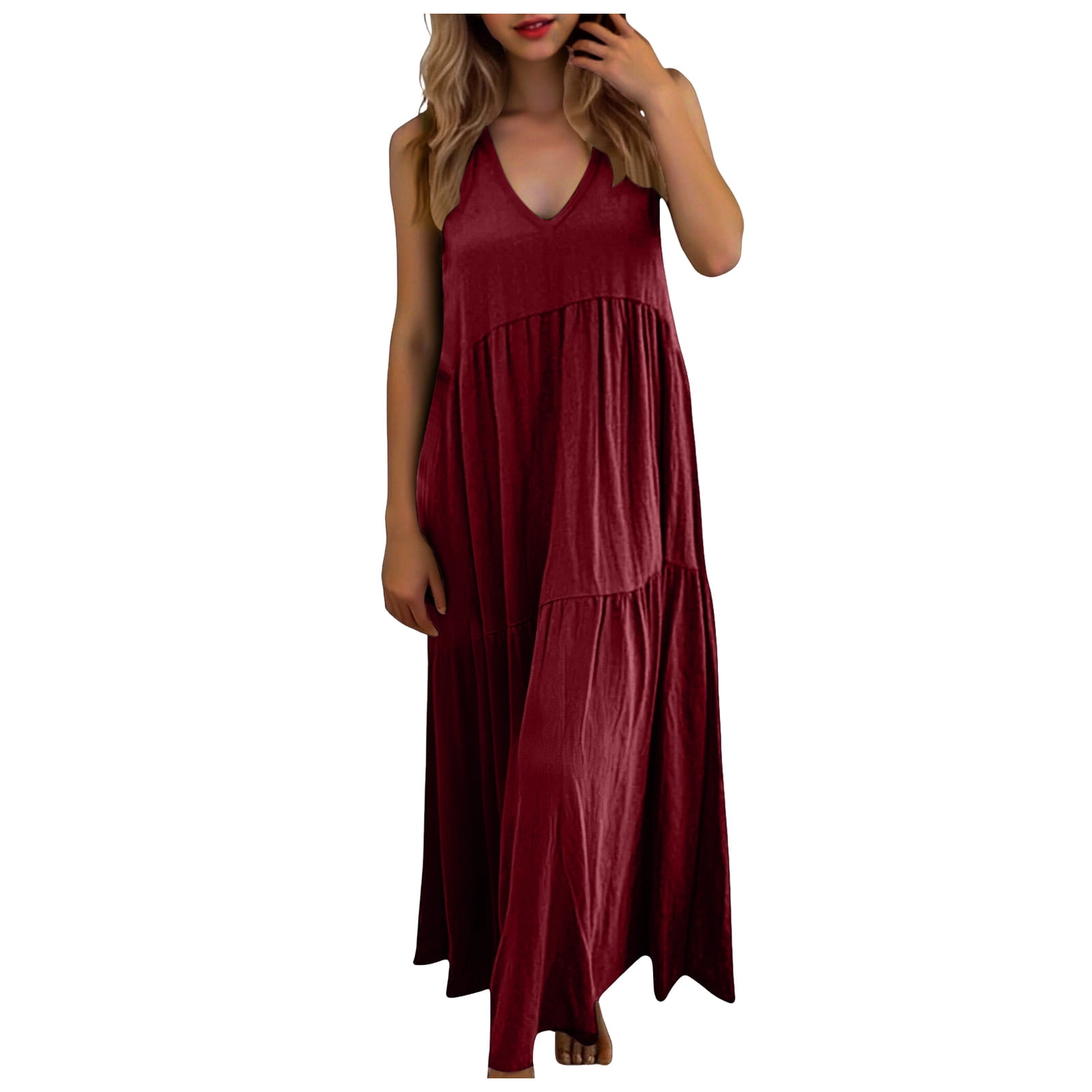 felwors Linen Dresses for Women 2026 Summer V Neck Sleeveless Maxi ...