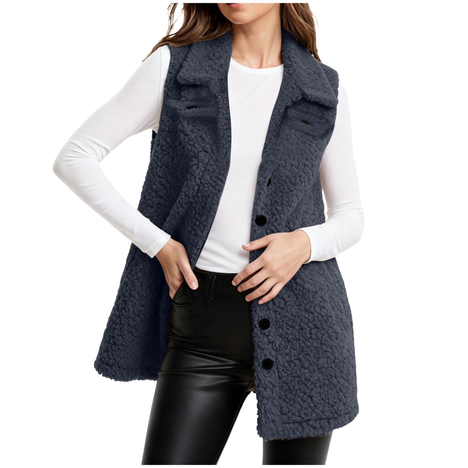 felwors Long Fleece Vest Women Sleeveless Sherpa Jacket Winter Cloting ...