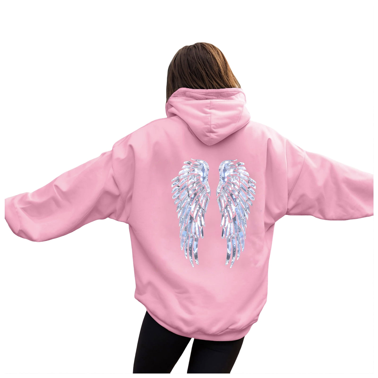 felwors Oversized Angel Wings Graphic Hoodie for Teens & Young Adults ...