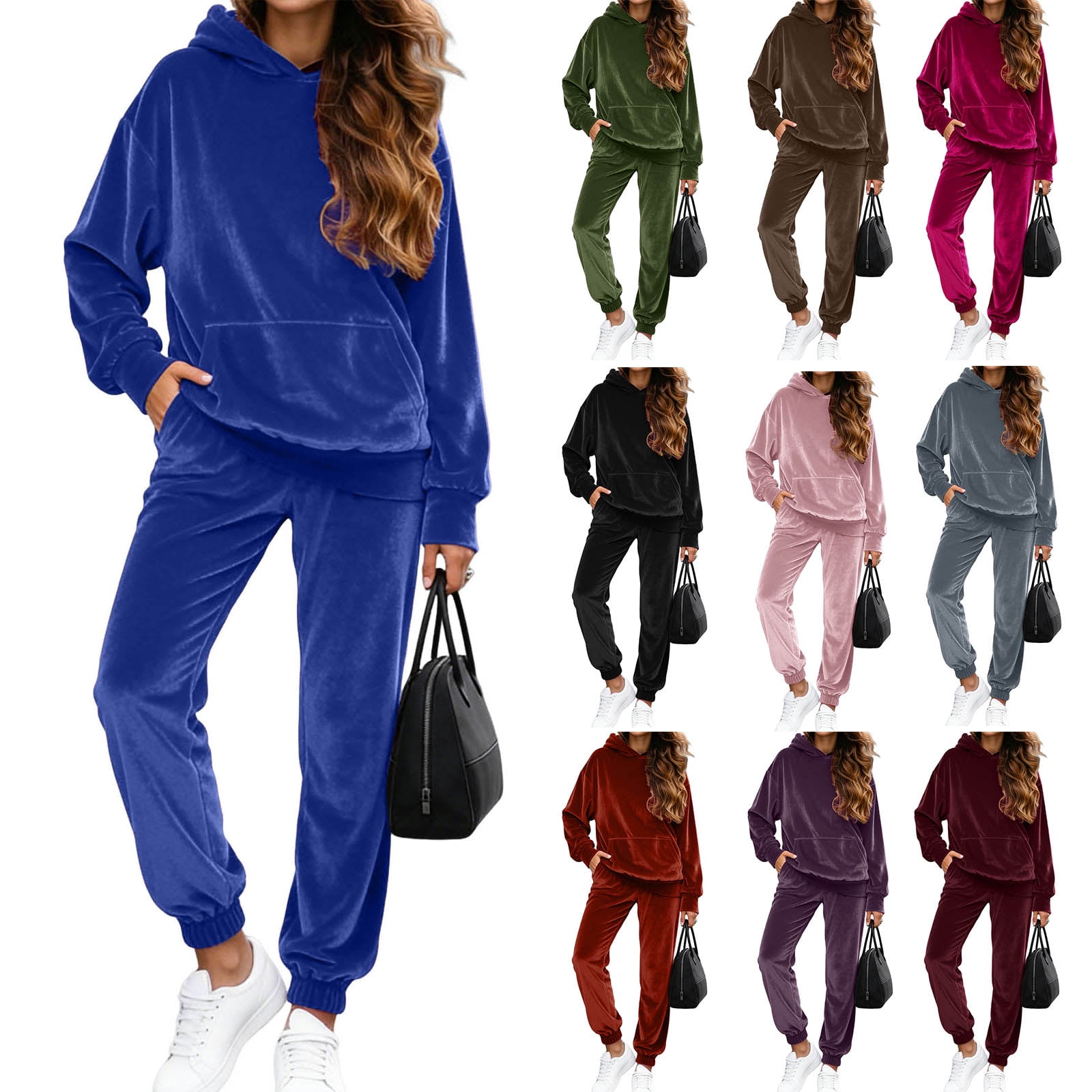 felwors Plus Size Sweatsuits Set for Women 2 Piece Velour Tracksuit ...