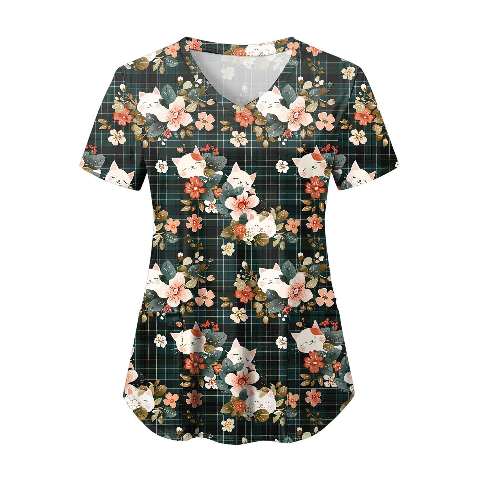 felwors Scrub Tops Women Funny Print V Neck Short Sleeve Shirts Stretch ...