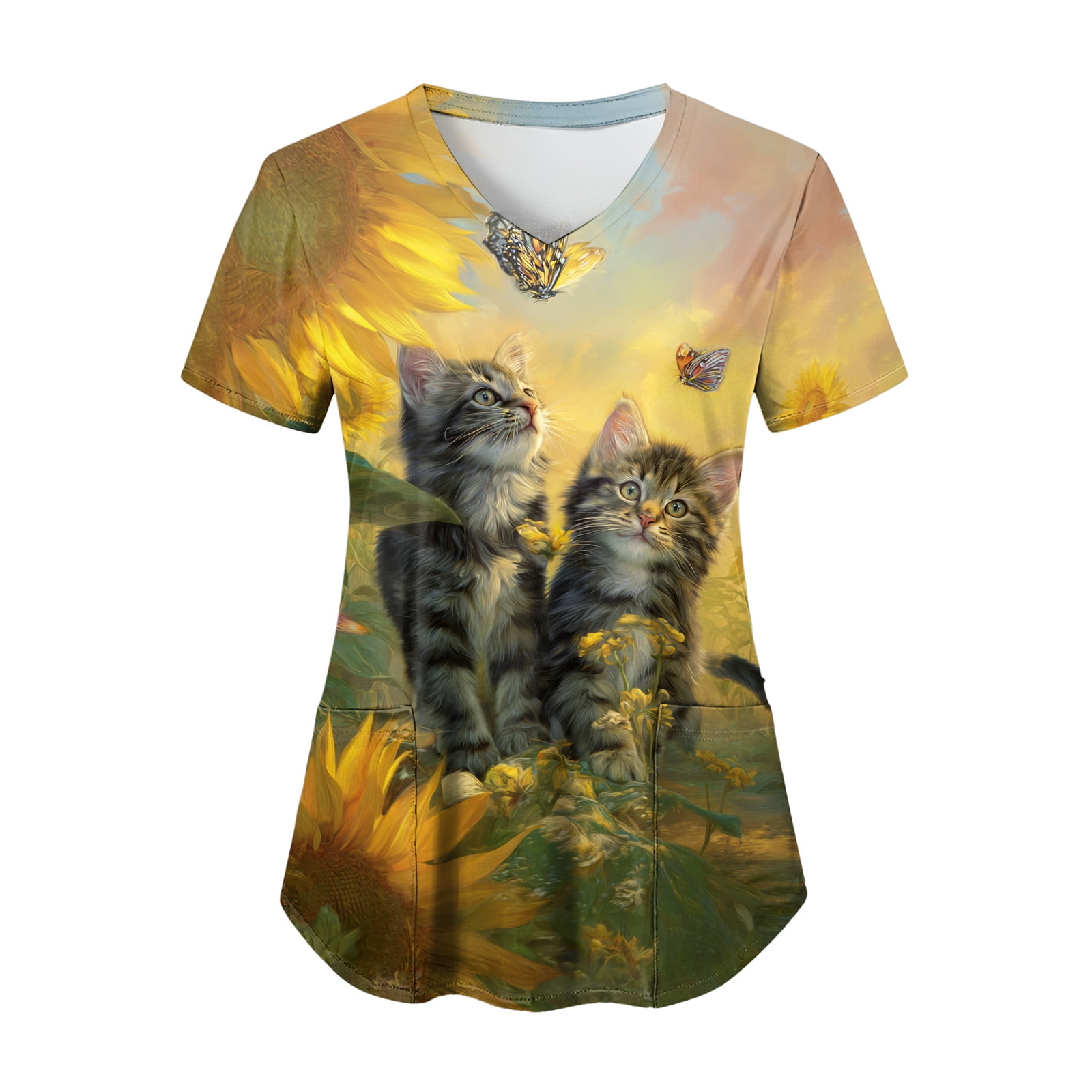 felwors Scrub Tops for Women Short Sleeve V Neck Working Nurse Uniform ...