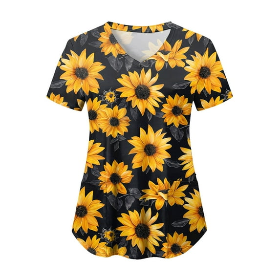 felwors Scrubs for Women Tops Animal Print Shirt V Neck Cartoon Pattern ...