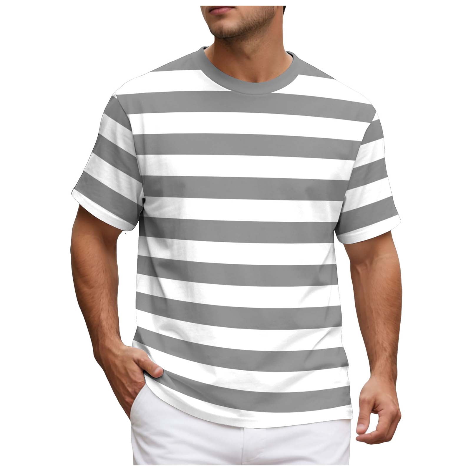 felwors Short Sleeve T-Shirts Striped Casual Crewneck Basic Shirt Color ...