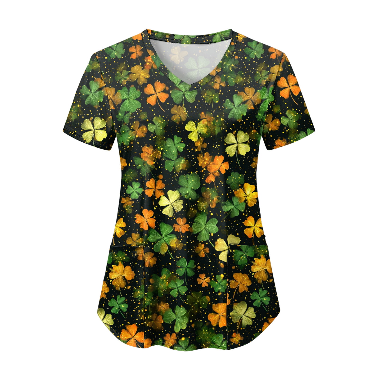 felwors St Patricks Day Scrub Tops for Women Short Sleeve V Neck Scrubs ...