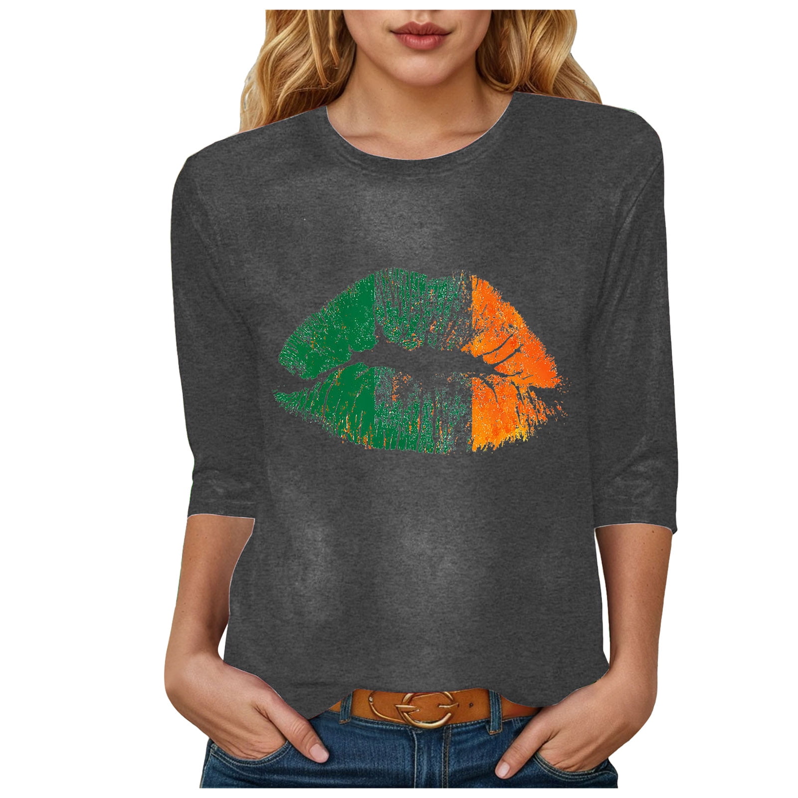 felwors St Patricks Day Shirt Women 2025 Casual Plus Size 3/4 Sleeve ...