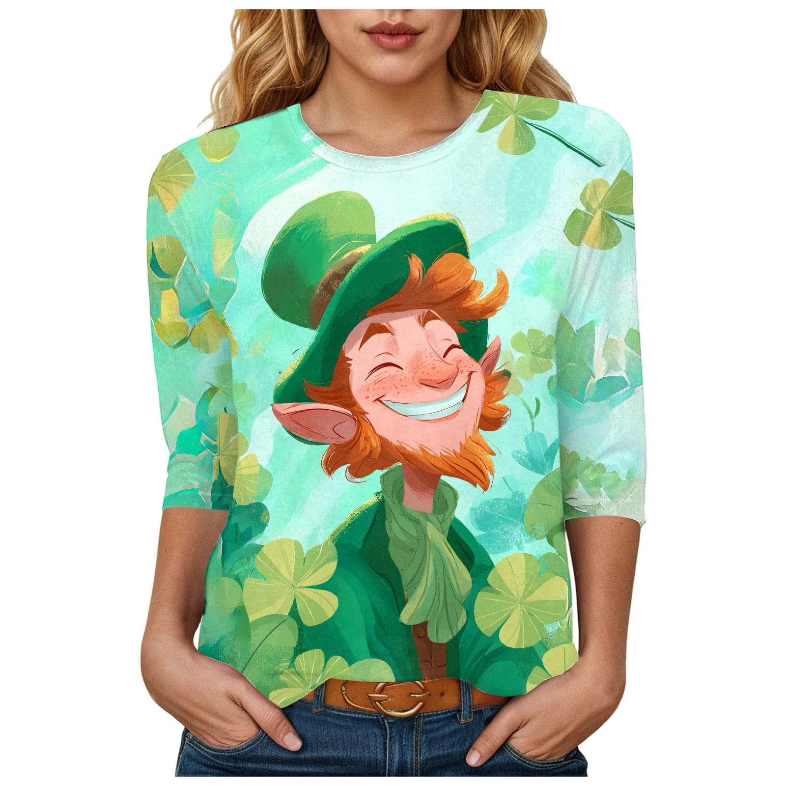 felwors St Patricks Day Shirt Women Plus Size Funny 3/4 Sleeve Cute ...