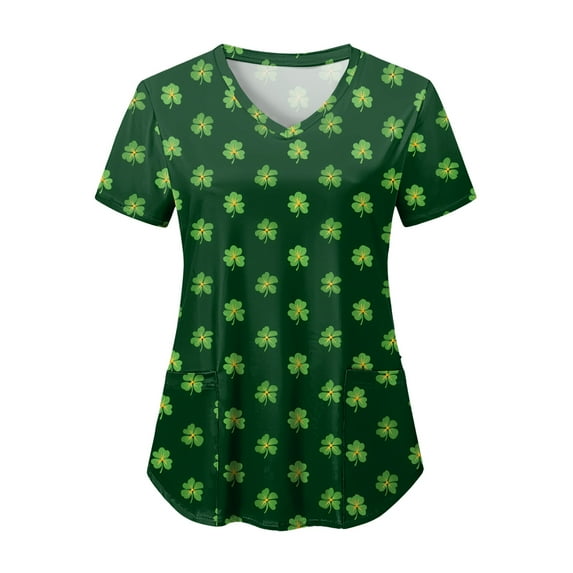 felwors St Patricks Day Shirt Women Shamrocks Printed V Neck Short ...
