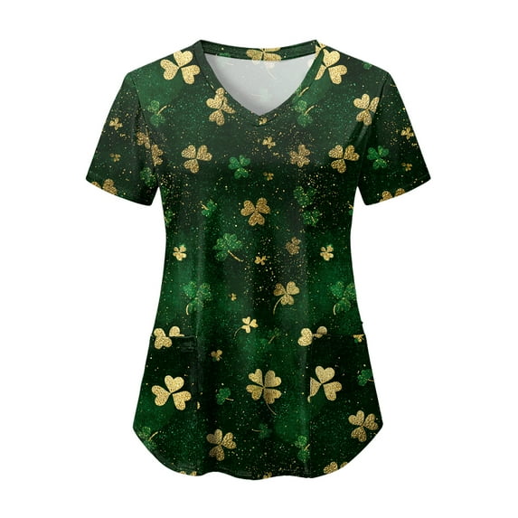 felwors St Patricks Day Shirt Women Shamrocks Printed V Neck Short ...