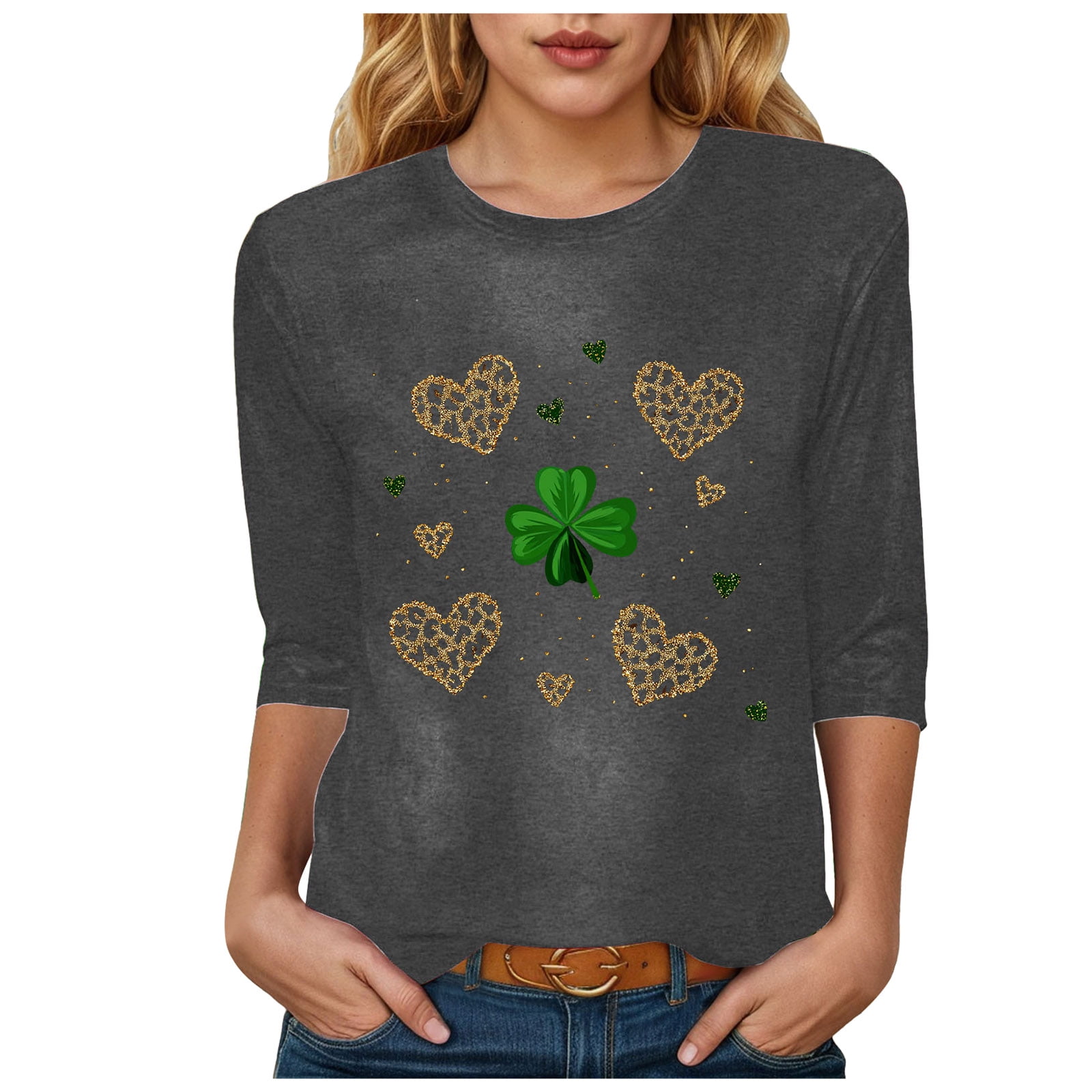 felwors St Patty's Day Shirt Women 2025 Casual Plus Size 3/4 Sleeve ...