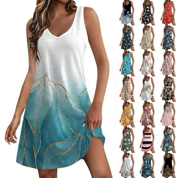 felwors Summer Dresses for Women 2026 Casual V Neck Sleeveless ...