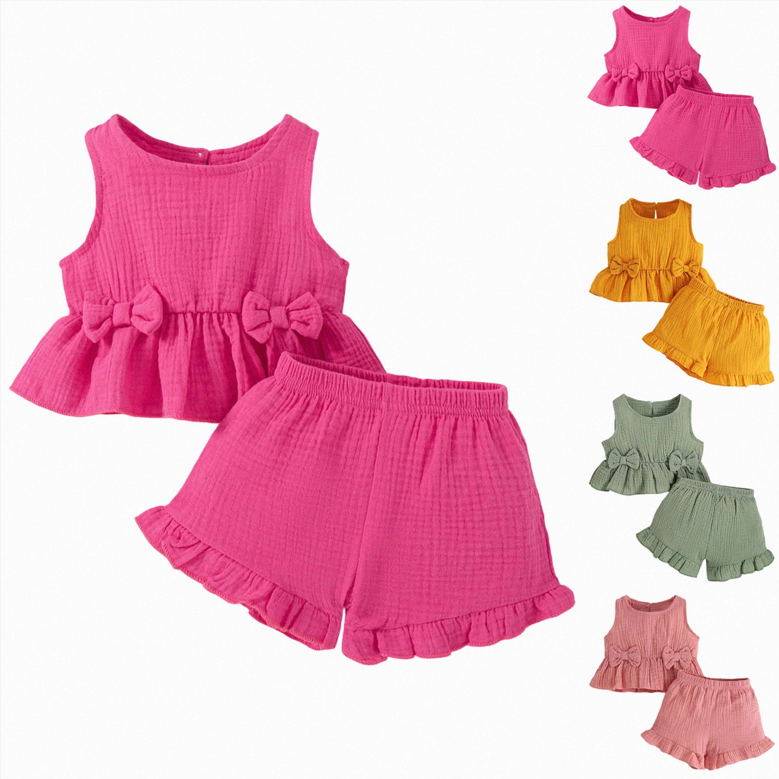 felwors Toddler Baby Girl Clothes Cute Outfits Girls Linen Bow Tank ...