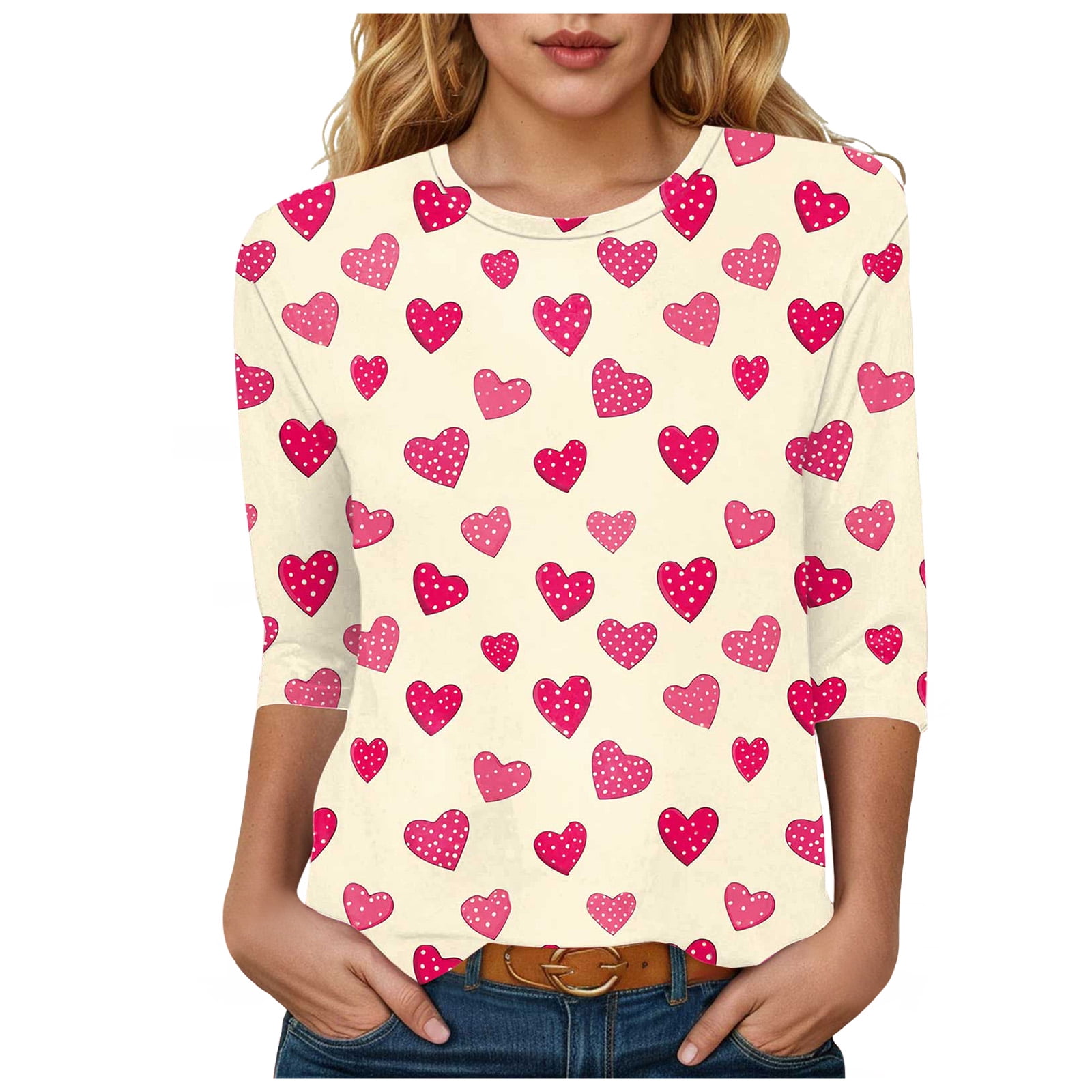 felwors Valentine Shirts for Women Dressy 3/4 Length Sleeve Tops ...