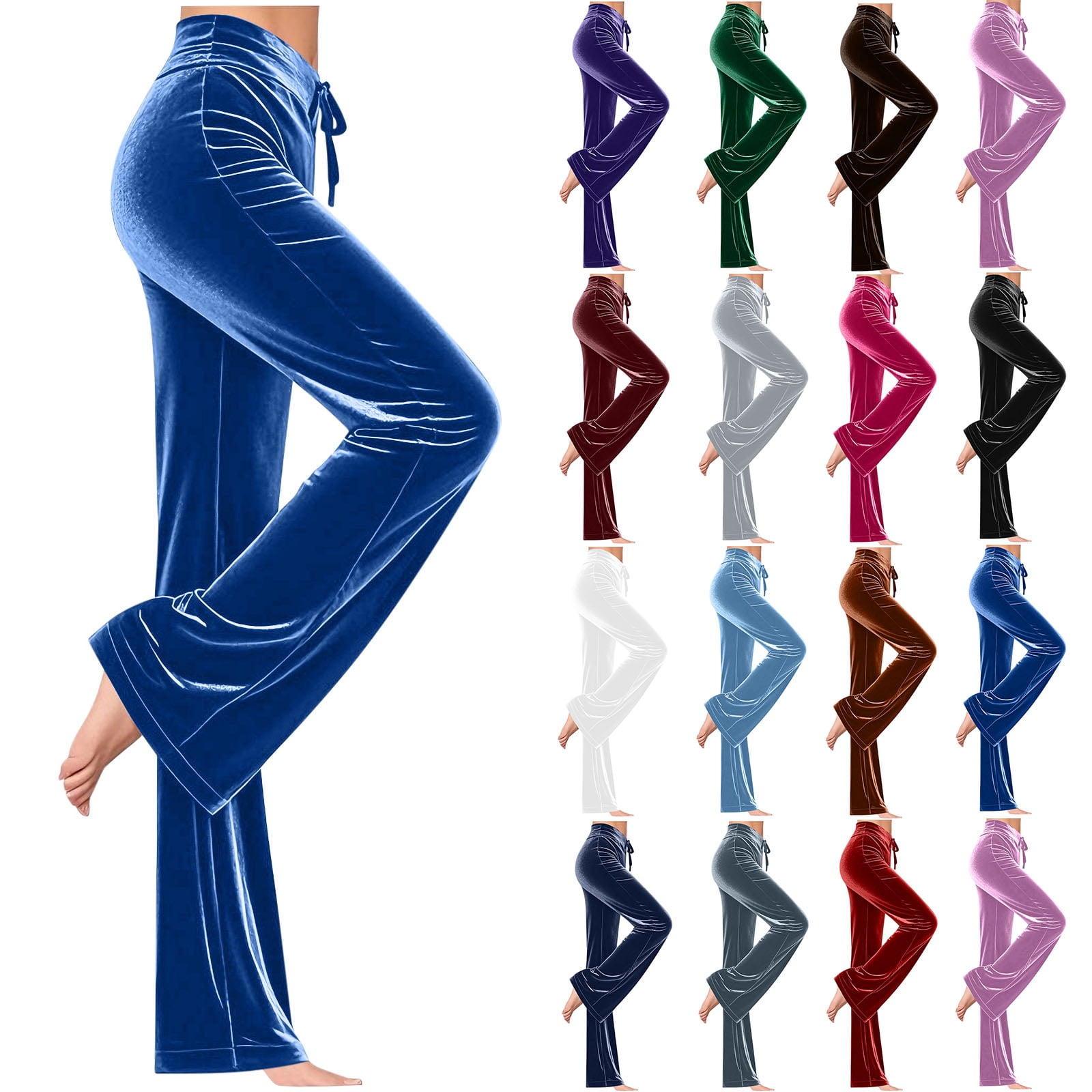 felwors Velvet Pants for Women Lounge Comfy Velour Bootcut Pants Casual ...