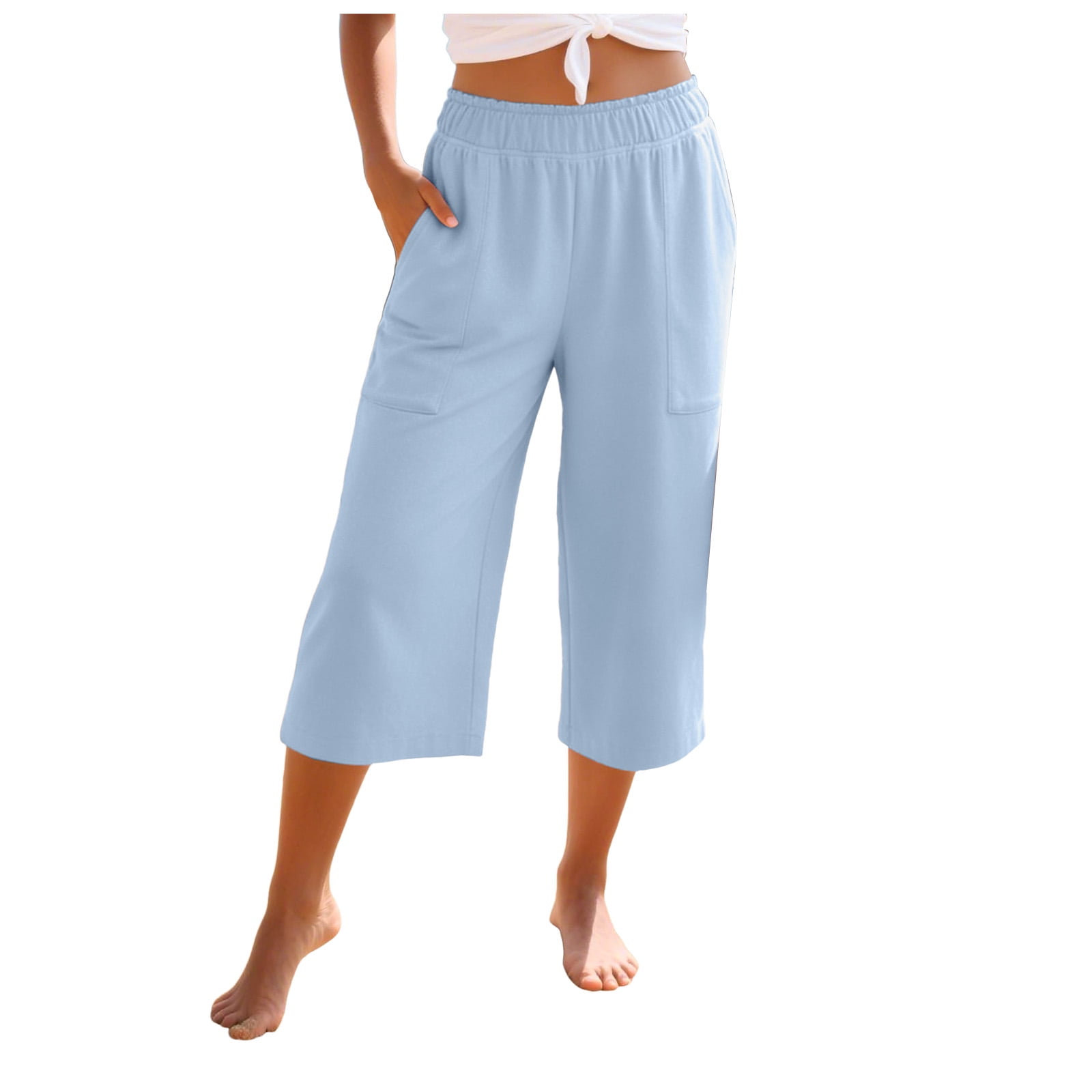 felwors Wide Leg Capri Pants Women Elastic Waist Comfy Lounge Pants ...