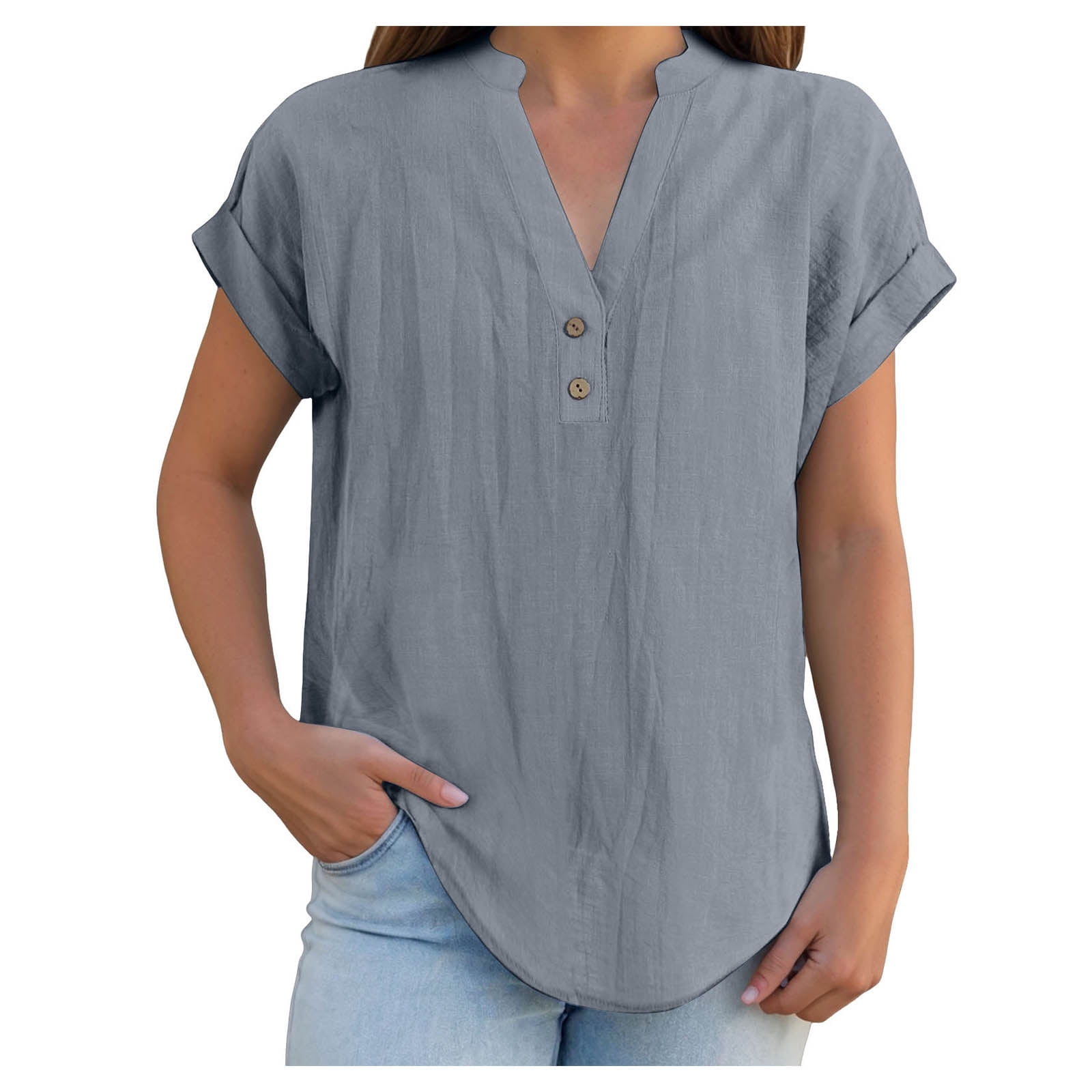 felwors Women Linen Summer Tops Trendy 2025 Gauze Shirts Blouse Short ...
