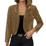 felwors Women's 3/4 Sleeve Sequin Cardigan Jackets Open Front Sparkly ...