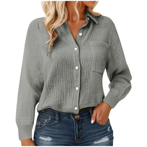 felwors Women's Button Down Shirts Long Sleeve Cotton Summer Beach Wear ...