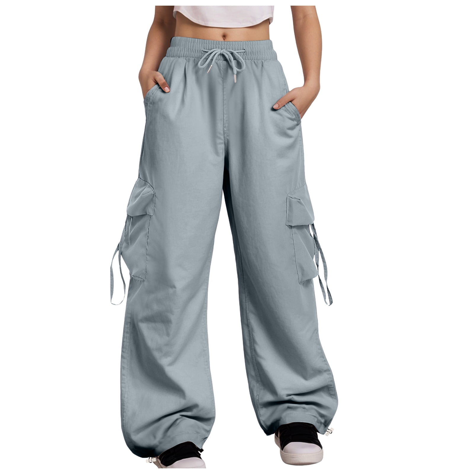 felwors Women's Cargo Parachute Pants - High-Waisted Drawstring Wide ...