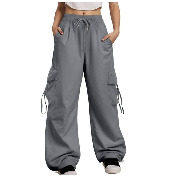 felwors Women's Cargo Parachute Pants - High-Waisted Drawstring Wide ...