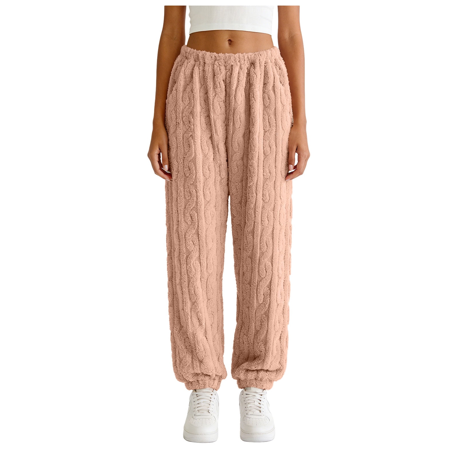 felwors Women's Fuzzy Fluffy Lounge Jogger Pants - Soft Warm Elastic ...
